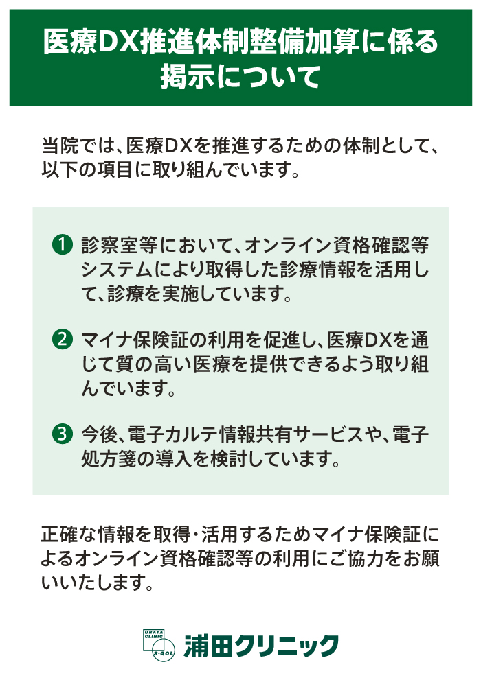 医療DX推進体制整備加算に係る掲示について | 浦田クリニック